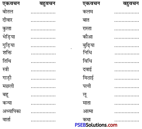 PSEB 9th Class Hindi Vyakaran वचन – PSEB Solutions